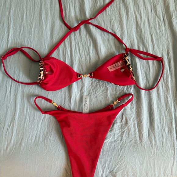 Swim | Red And Leopard Print Bikini Set | Poshmark